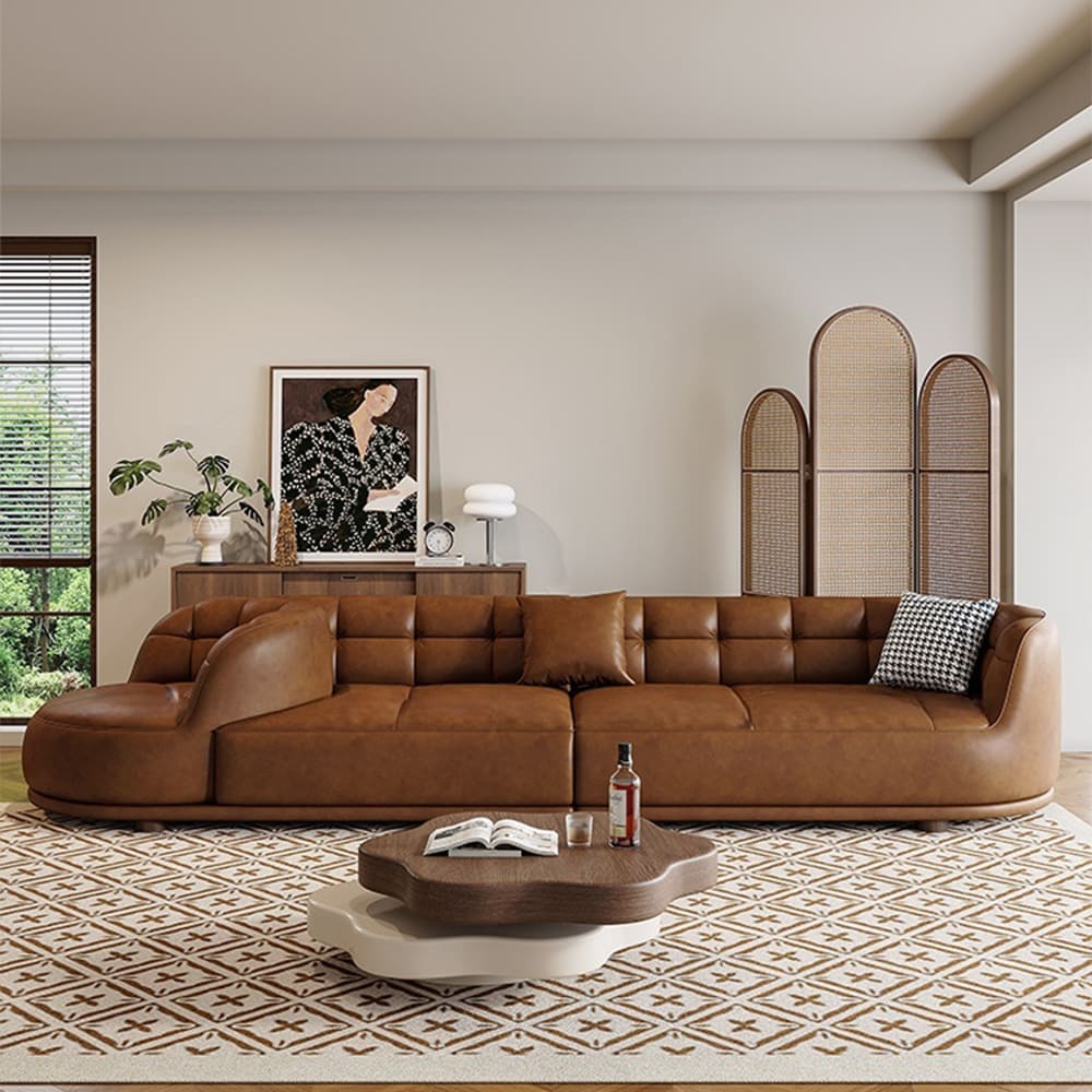 Baish Genuine Leather Brown Multi-seater Sofa Sectional Couch with Swi ...