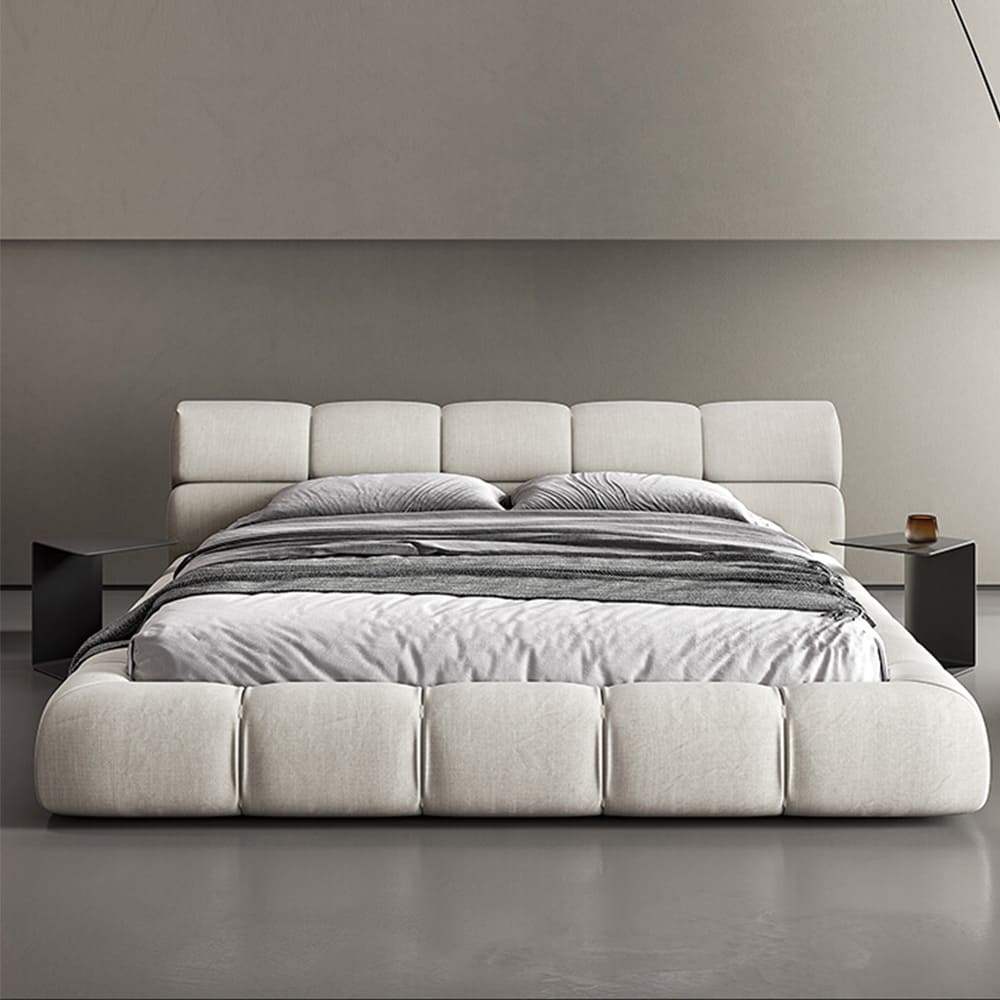 Debby Cotton Linen Blend Fabric Modern Low-Profile Upholstered Bed Fra ...