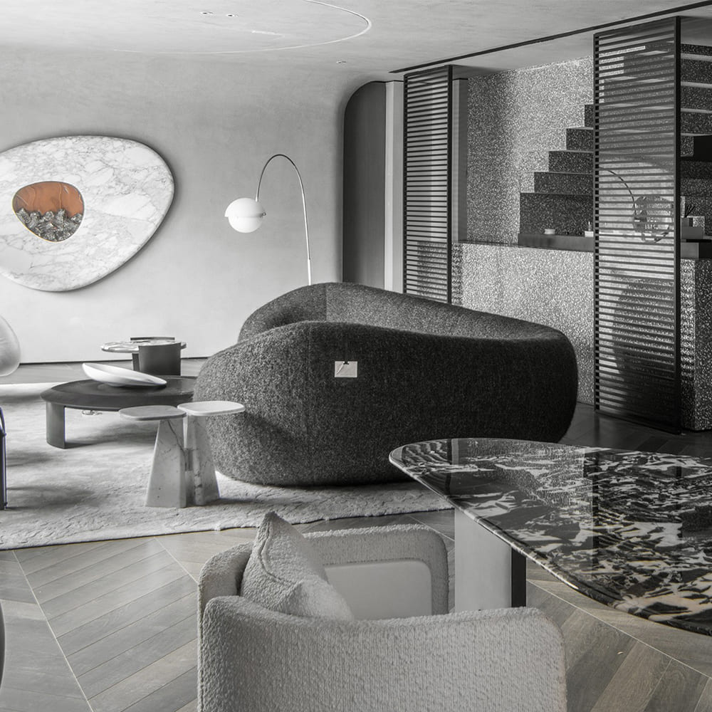 Debra Boucle Curved Shaped Sofe Rounded Contemporary Design 4-Seater C ...