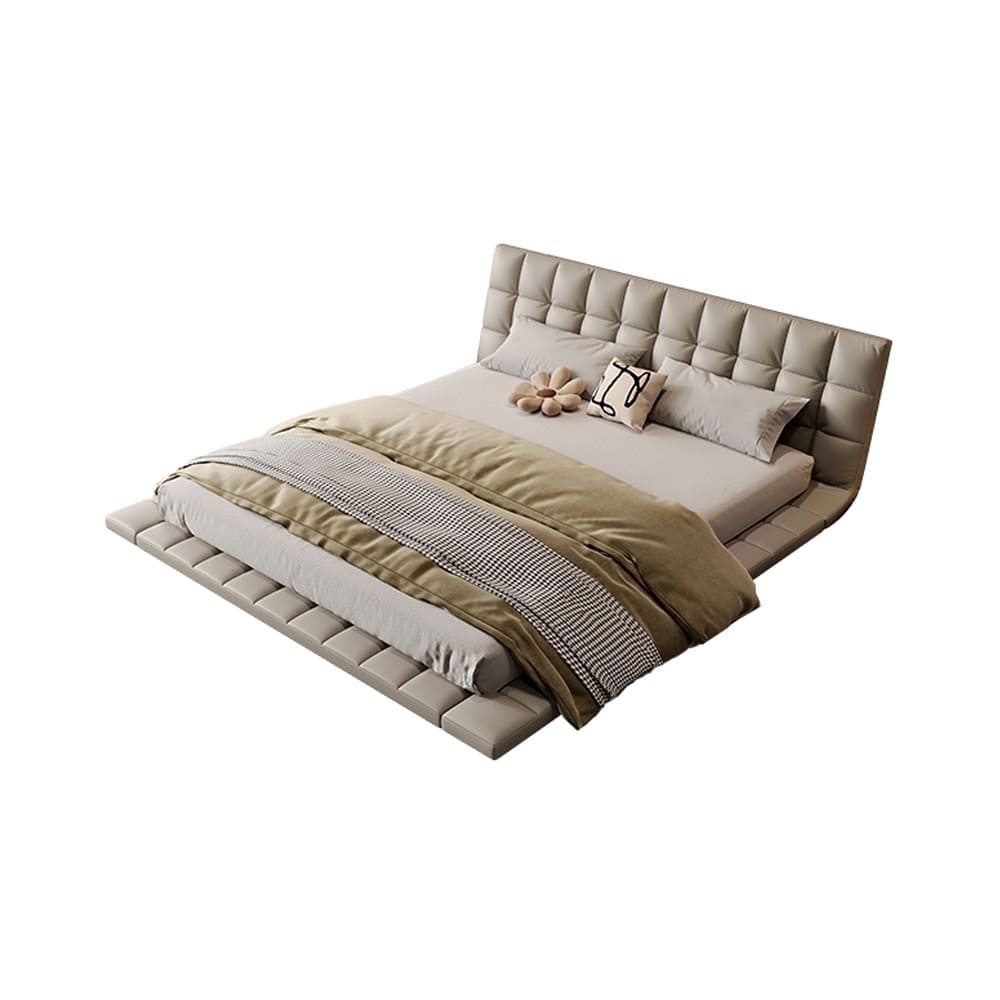 Dick Genuine Leather Floating Bed Frame Modern Luxury with Grid Patter ...