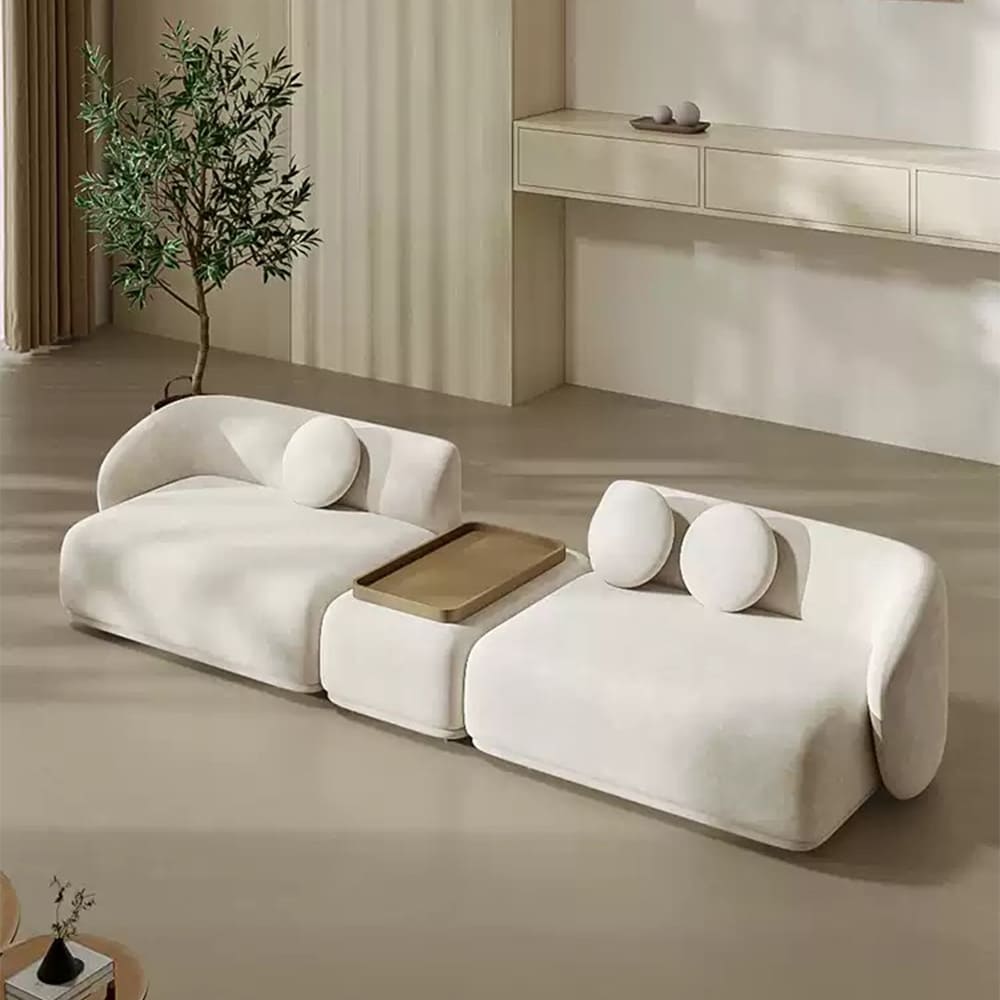 Lina Boucle Modular 3-seater Sofa with Round Cushions Side table Conte ...