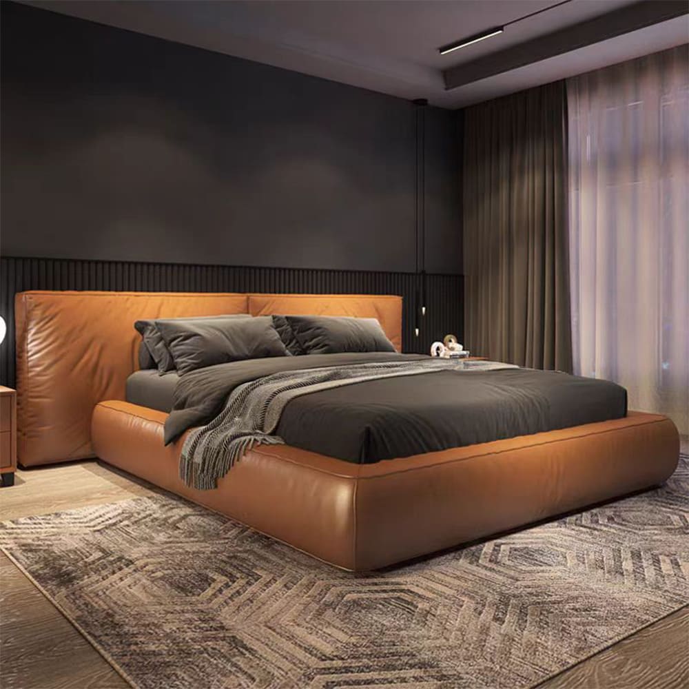 Maxine Genuine Leather Wide Luxurious Upholstered Headboard Modern Des ...