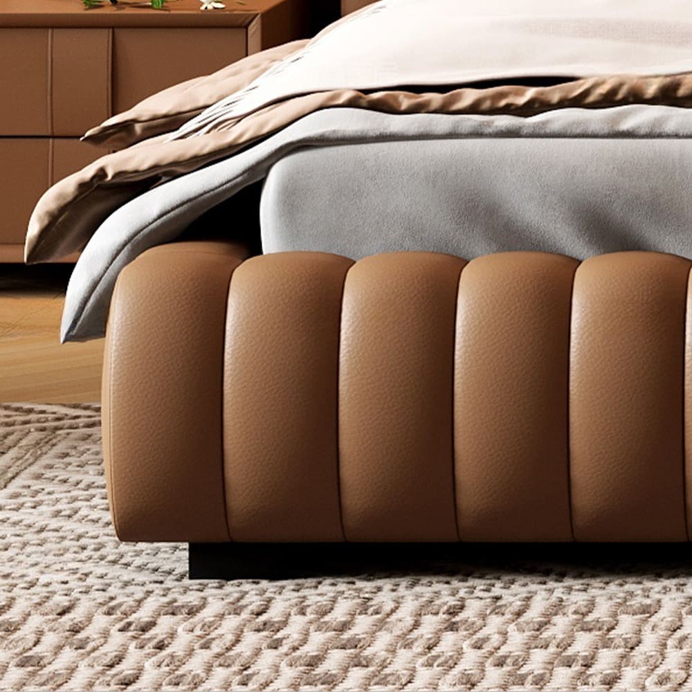 Sandra Genuine Leather Bed Rounded Vertical Upholstered Headboard Cont ...