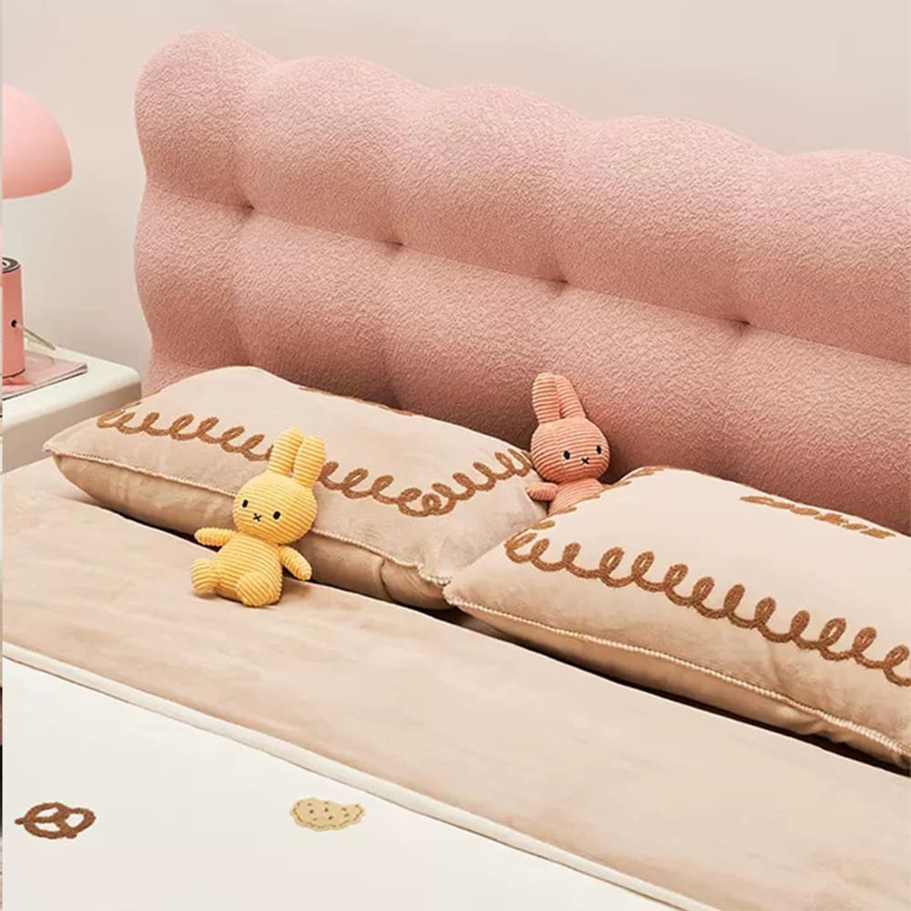 Sandy Boucle Wave Shaped Headboard Upholstered Bed Frame – VINTAGE ...