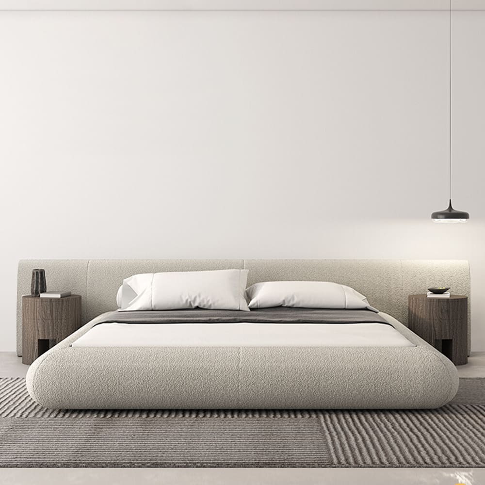 Tammy Bouclé Bed Frame Contemporary Curved Design with Wide Headboard ...