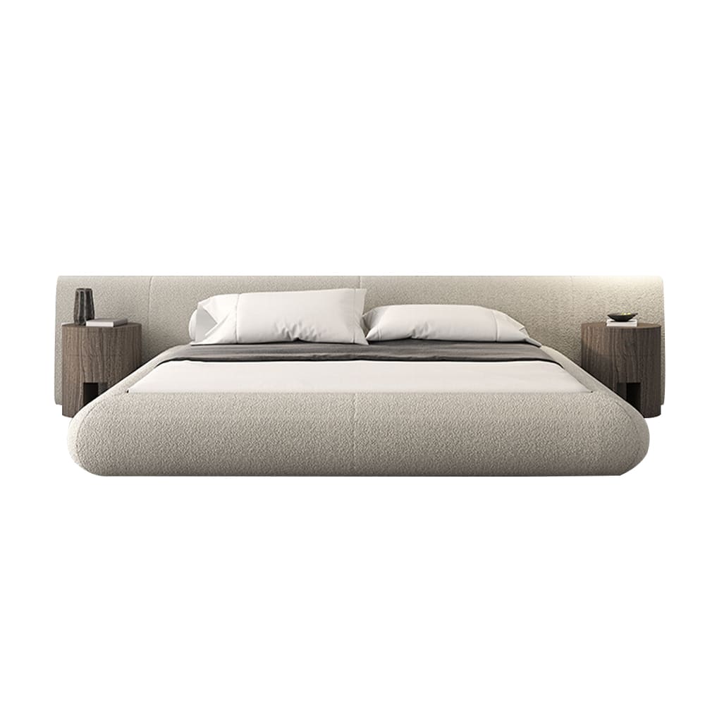Tammy Bouclé Bed Frame Contemporary Curved Design with Wide Headboard ...