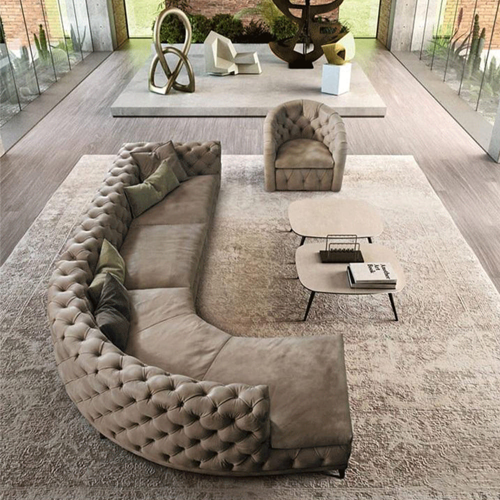 Ulysses Velvet Curved Sectional Sofa 6-Seater Luxury Deep Button Uphol ...