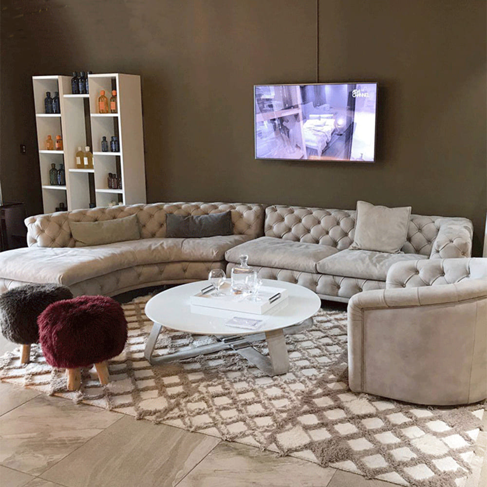 Ulysses Velvet Curved Sectional Sofa 6-Seater Luxury Deep Button Uphol ...