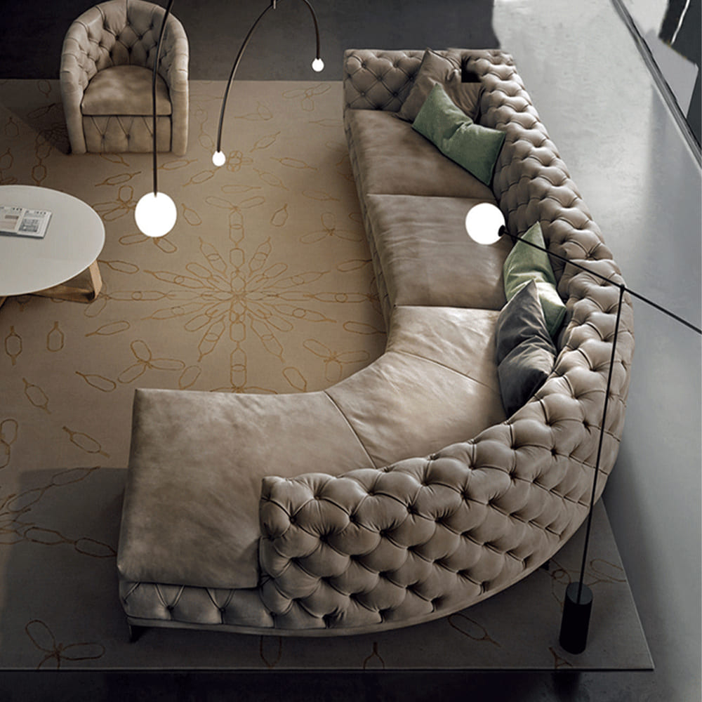Ulysses Velvet Curved Sectional Sofa 6-Seater Luxury Deep Button Uphol ...